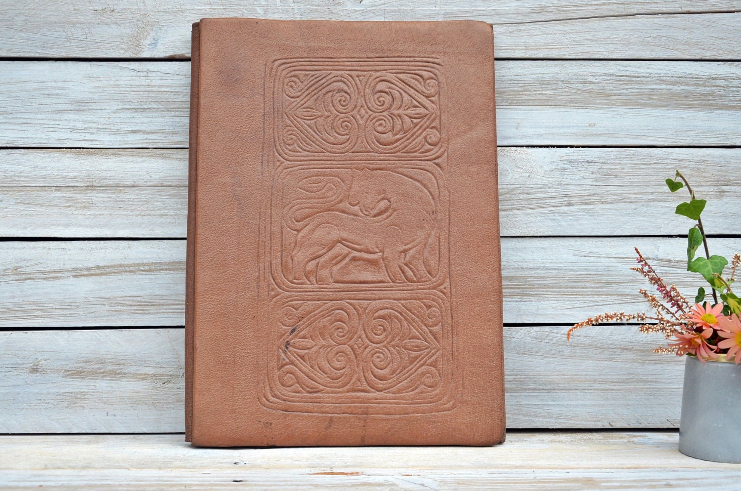 Vintage Leather Folder Handmade Embossed Leather Book Cover - Etsy