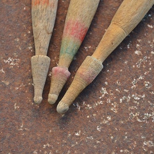 Antique Primitive Wooden Hand Carved Spindles for Weaving Wool Yarn Lot ...