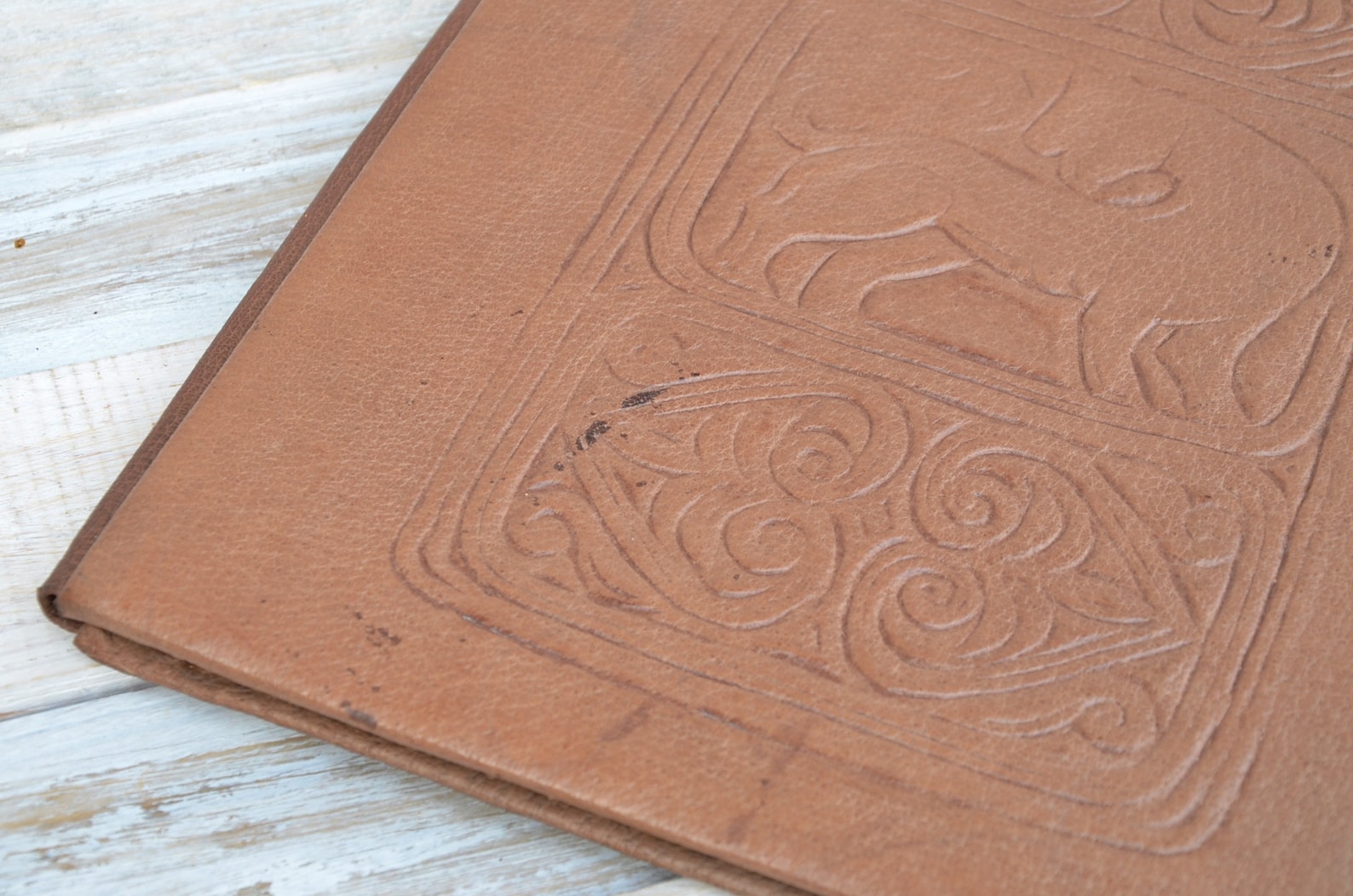 Vintage Leather Folder Handmade Embossed Leather Book Cover | Etsy