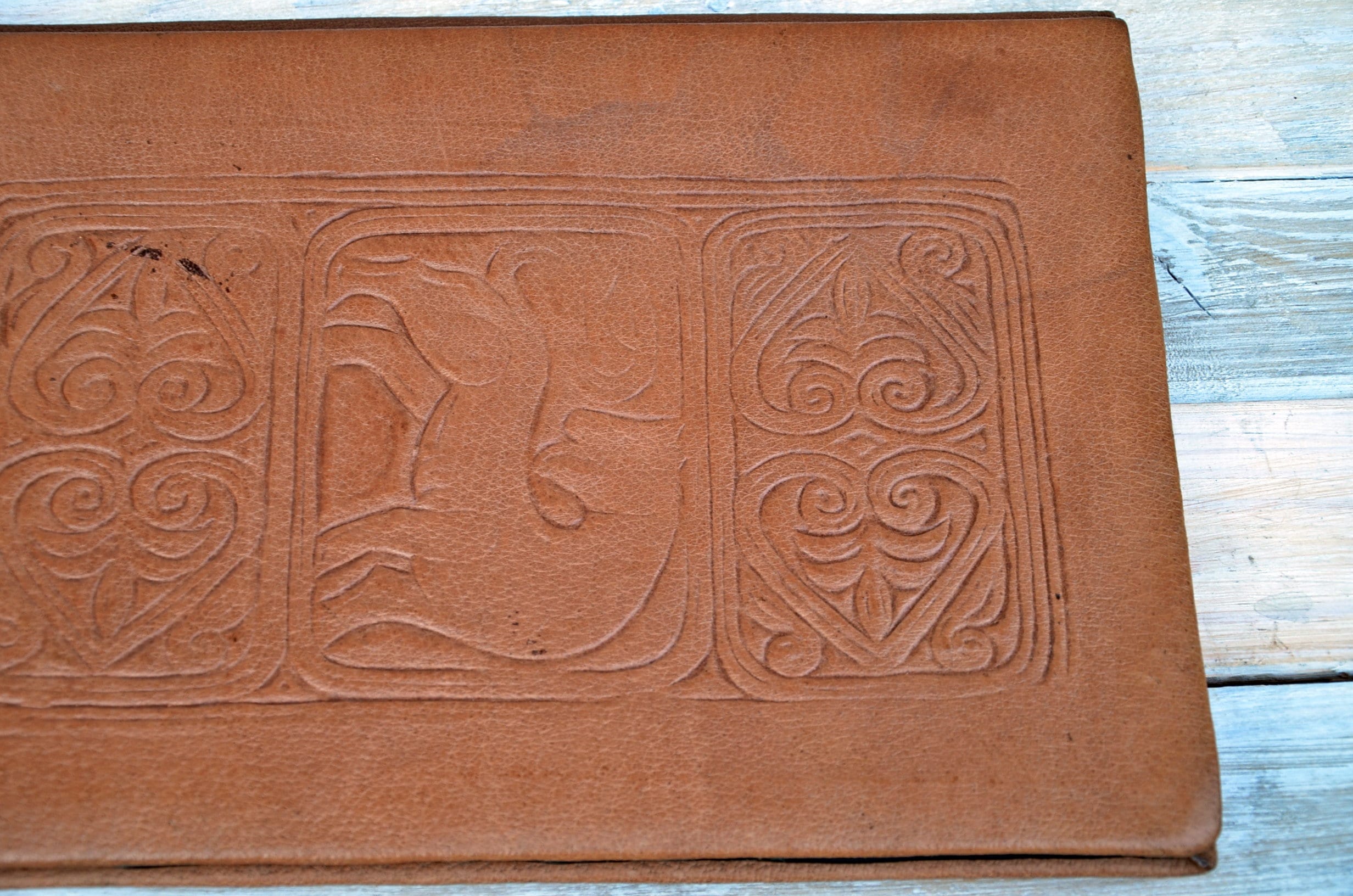 Vintage Leather Folder Handmade Embossed Leather Book Cover - Etsy