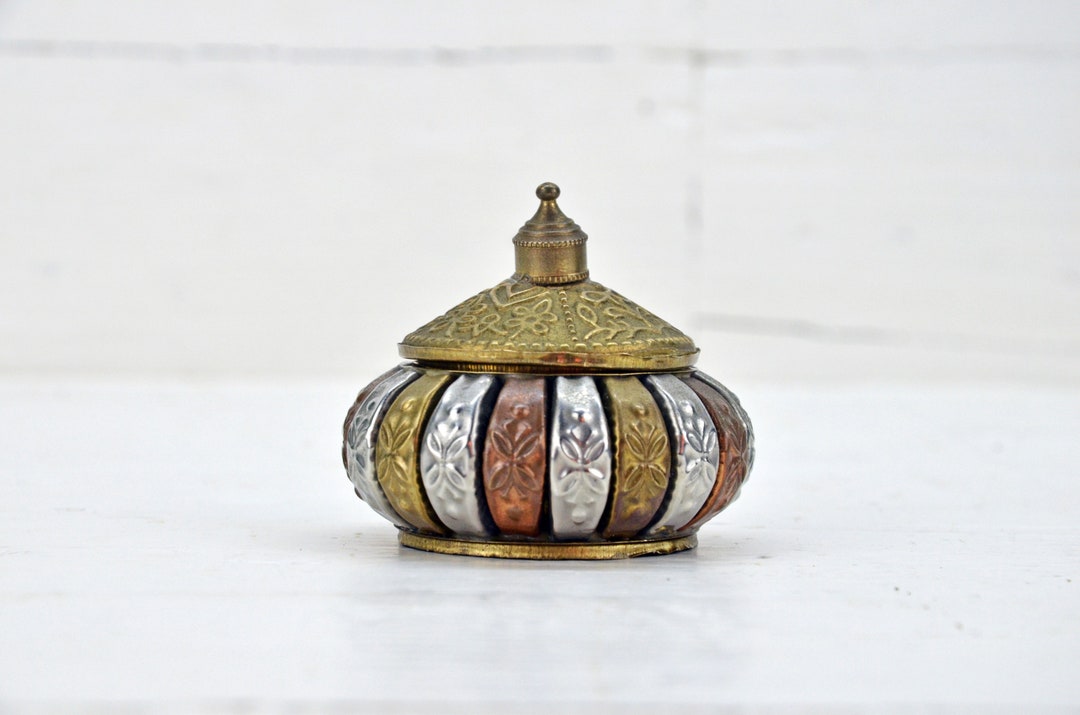 Vintage Copper Box, Tri Metal Trinket Box Copper Brass Silver Ornate ...