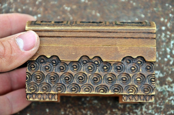 Wooden Box, Vintage Wooden Pyrography Box, Handmade B… - Gem