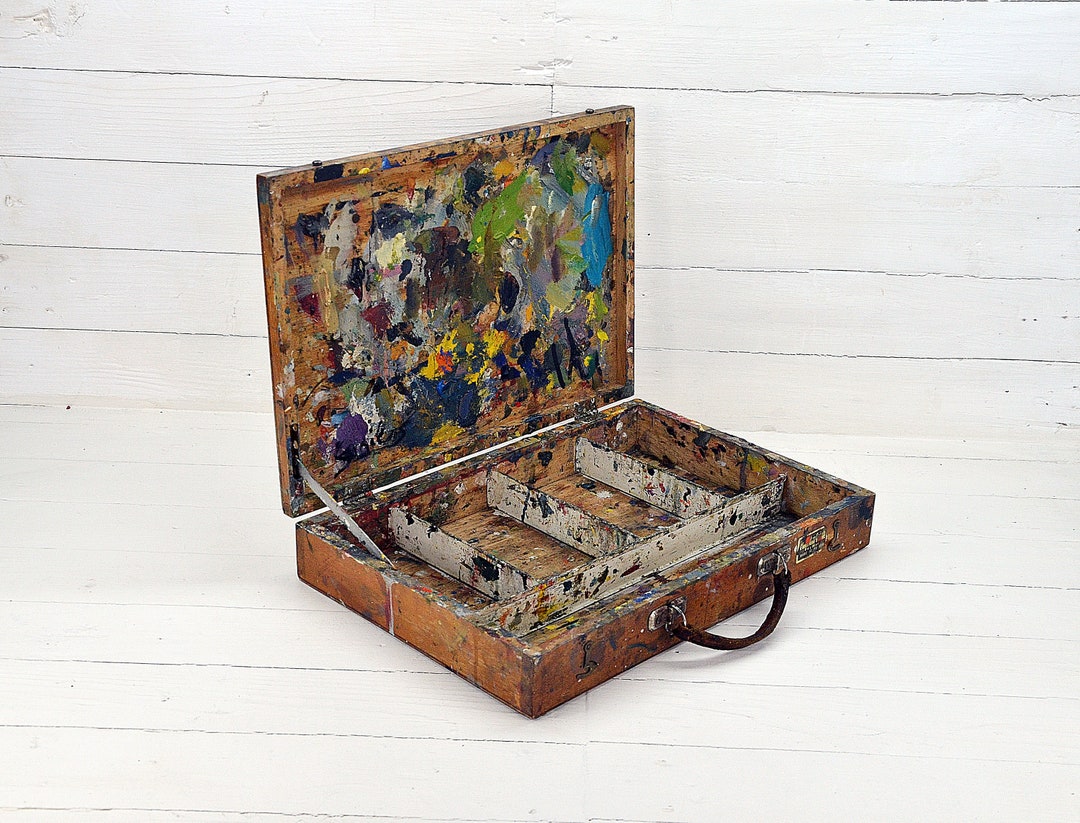 Vintage Artist Wooden Paint Box – Rustic Folding Artist Supply Case ...