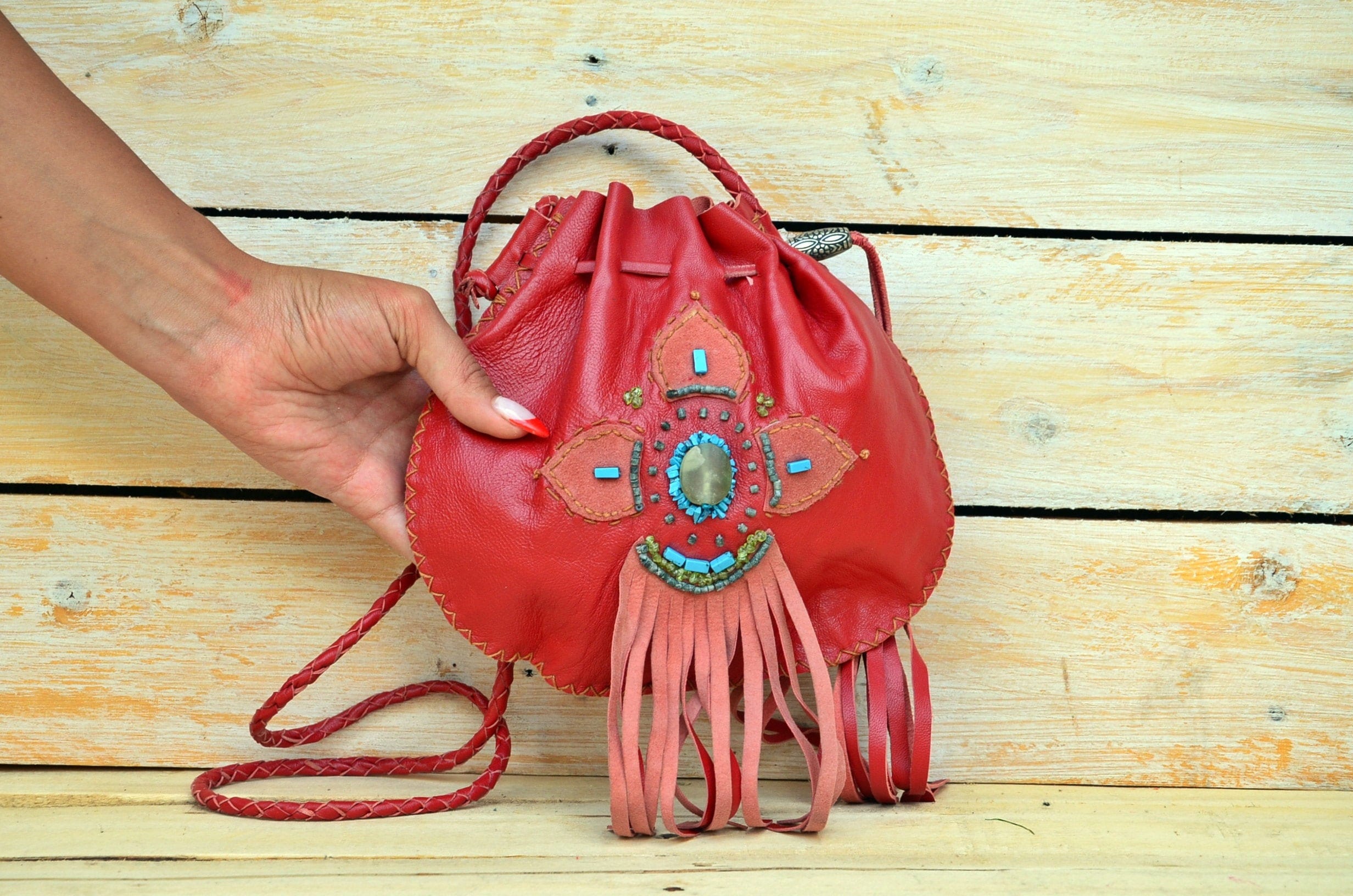 Vintage Genuine Leather Bag Red Leather Bag Retro Bag | Etsy