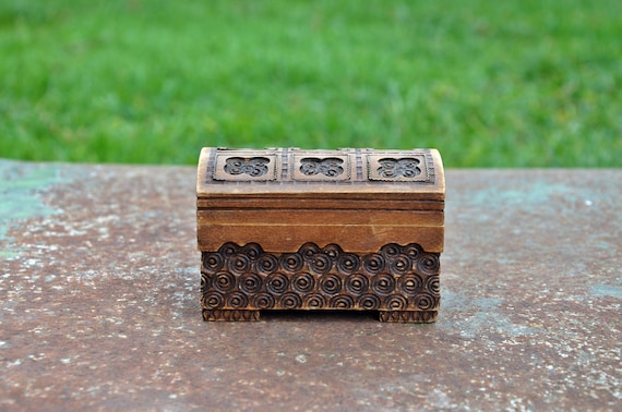 Wooden Box, Vintage Wooden Pyrography Box, Handmade B… - Gem