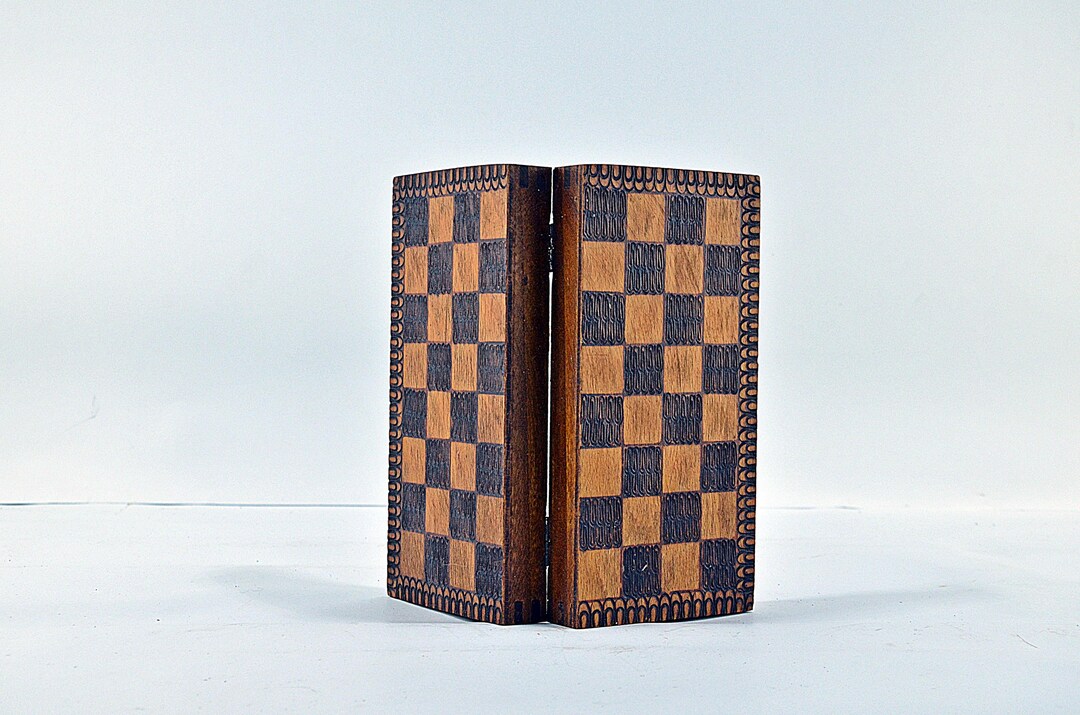 Vintage 1970's Handmade Chess Box, Small Size Chess Board Without ...
