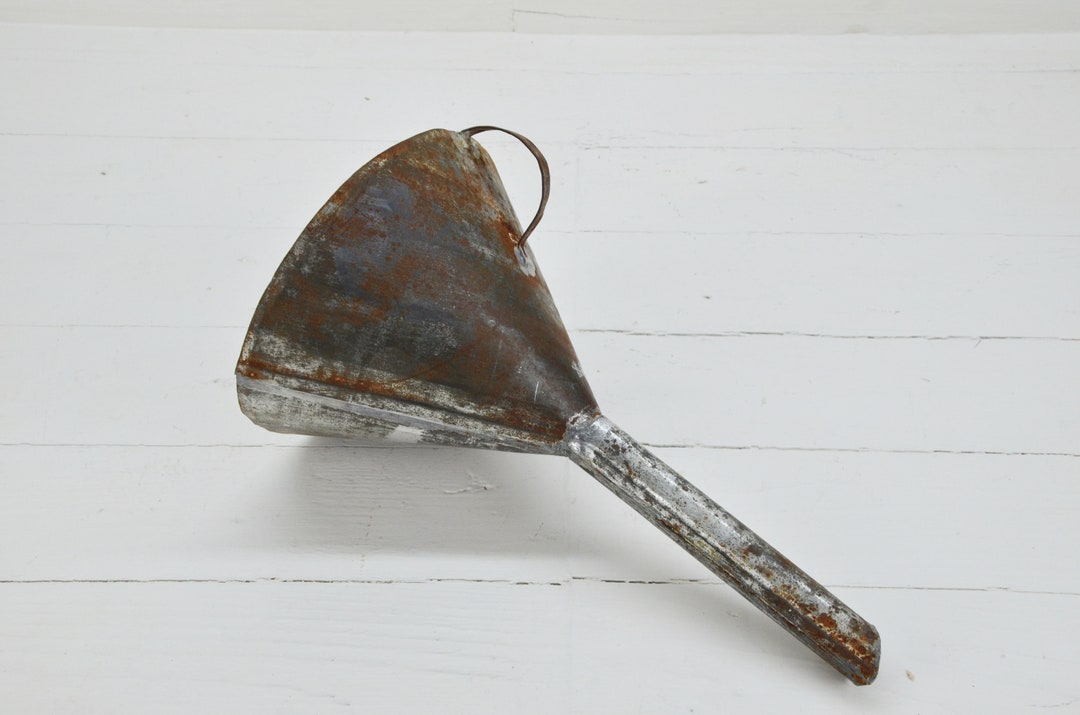 Vintage Metal Funnel, Metal Fuel Funnel, Large Oil Funnel, Galvanized ...