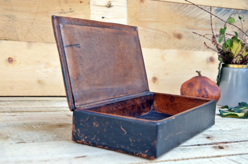 Leather Box Vintage Brown Genuine Leather Box Round Leather - Etsy
