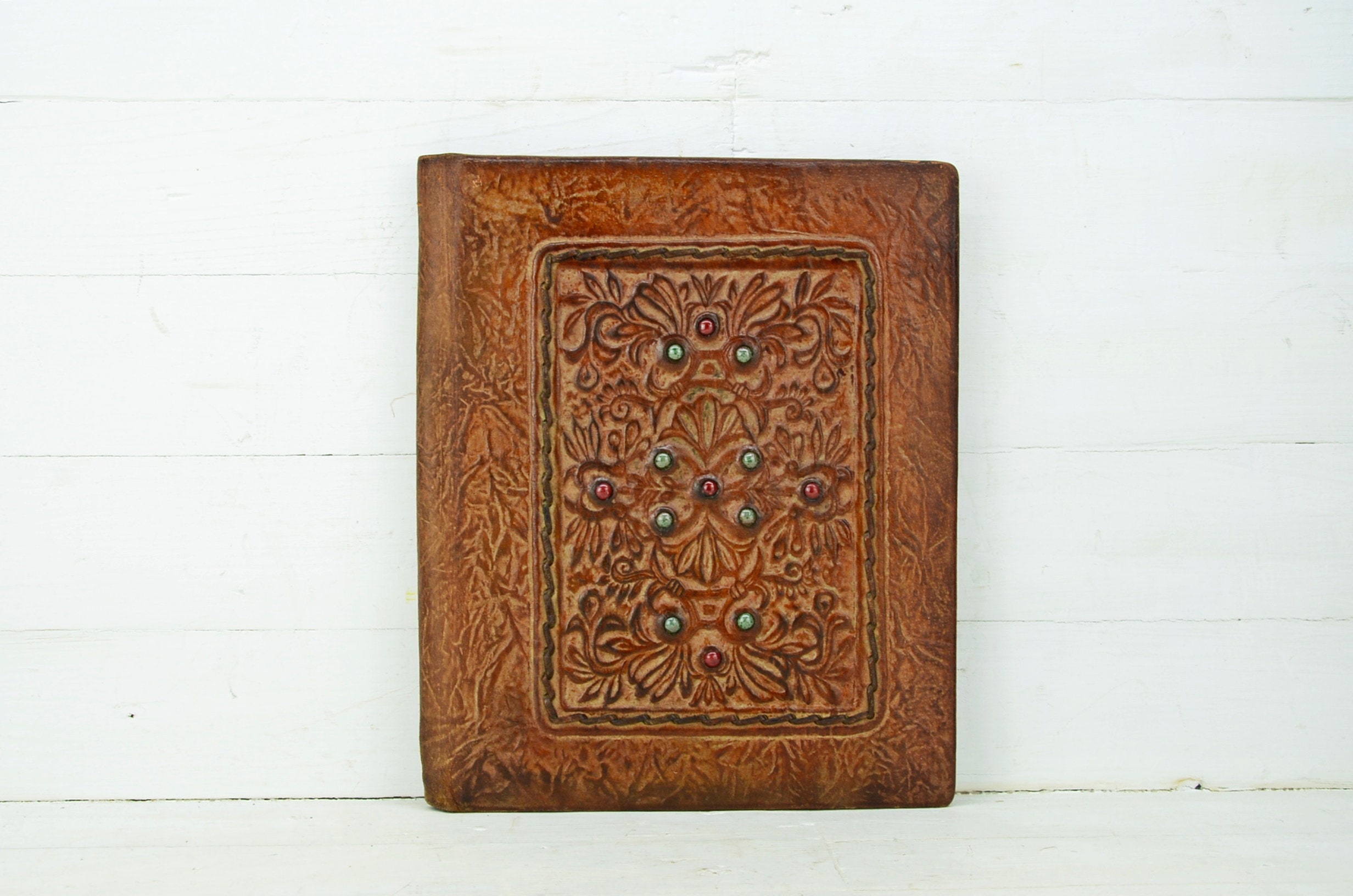 Vintage Leather Folder Handmade Embossed Leather Book Cover - Etsy UK