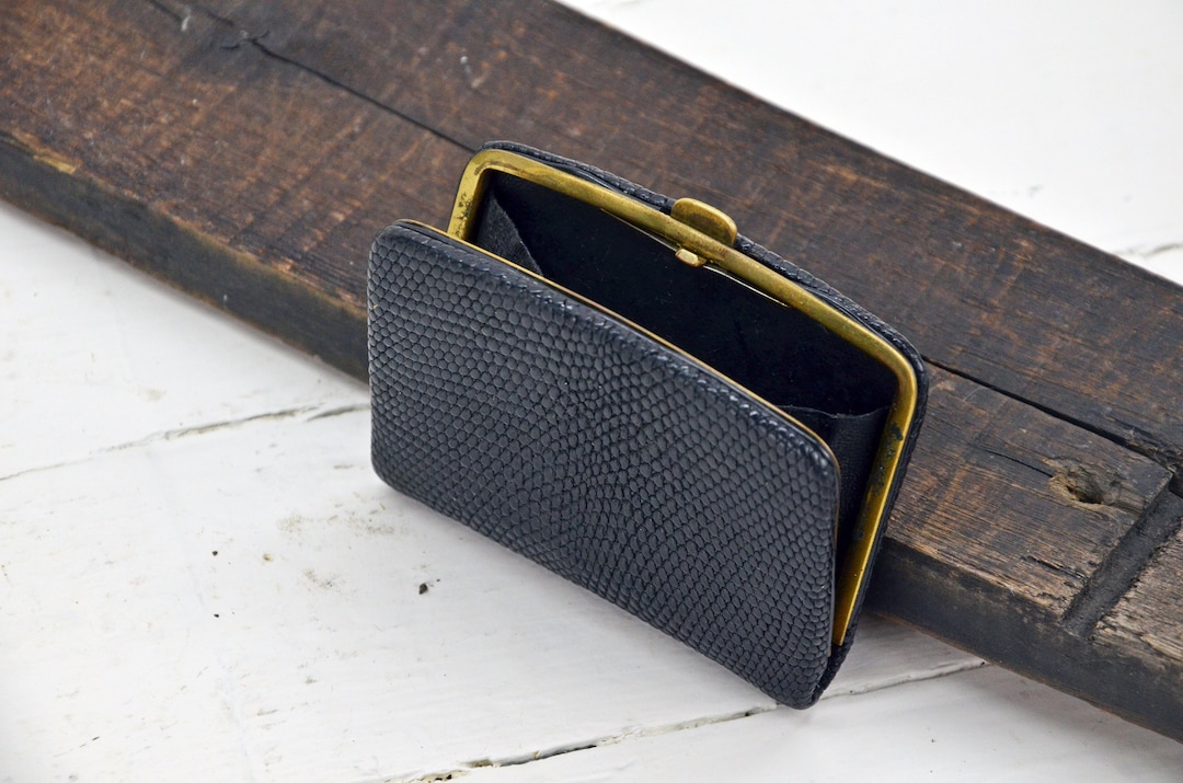 Antique Victorian Brass & Leather Wallet Purse, Vintage Small Genuine ...