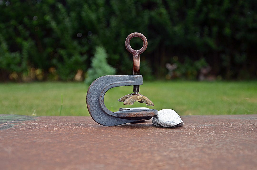 Vintage Industrial C-clamp: Cast Iron & Brass Wing Nut - Steampunk ...