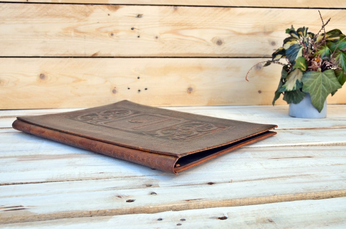 Vintage Bulgarian Leather Folder Handmade Embossed Leather | Etsy