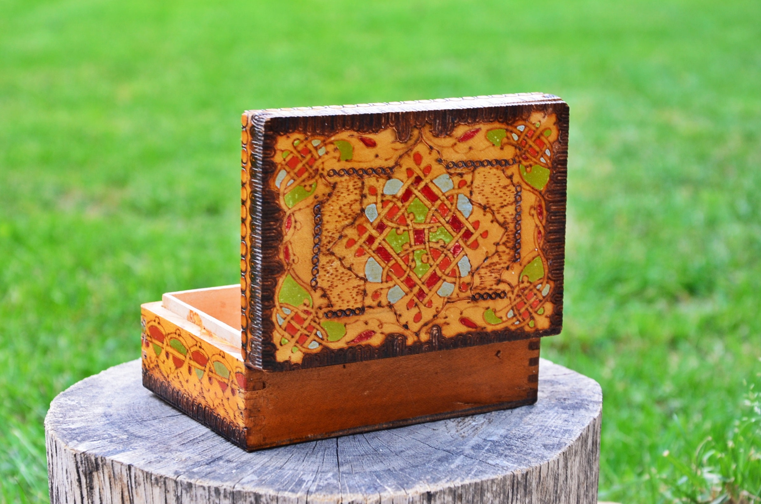 Vintage Wooden Pyrography Box Old Wood Jewellery Box Pencil | Etsy