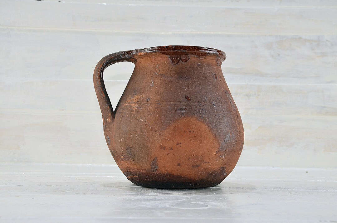 Antique Terracotta Jug: Rustic Ceramic Vessel, Primitives Decor - Etsy