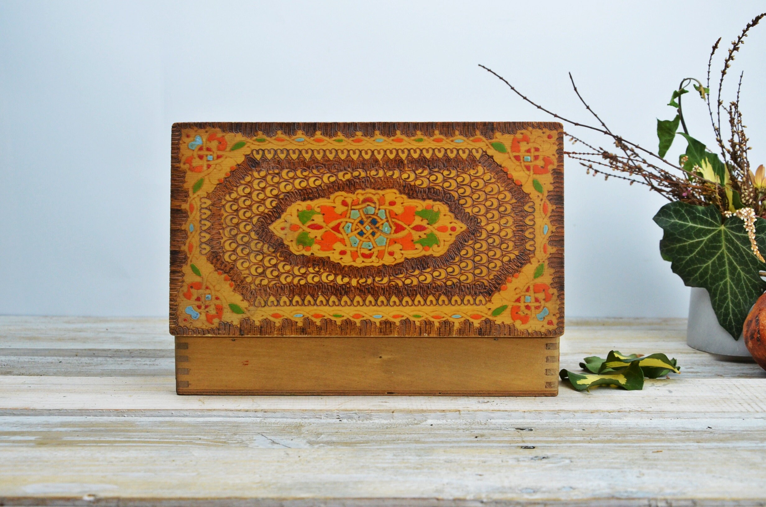 Vintage Wooden Pyrography Box Old Wood Jewellery Box | Etsy