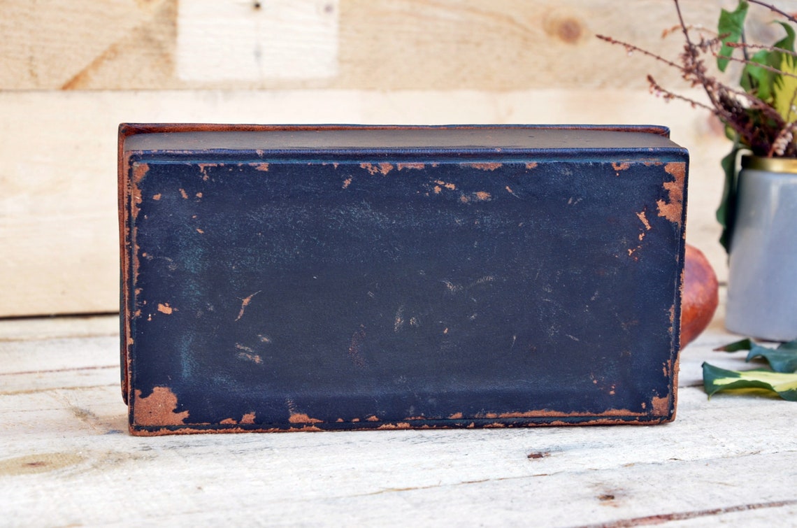 Leather Box Vintage Brown Genuine Leather Box Round Leather - Etsy