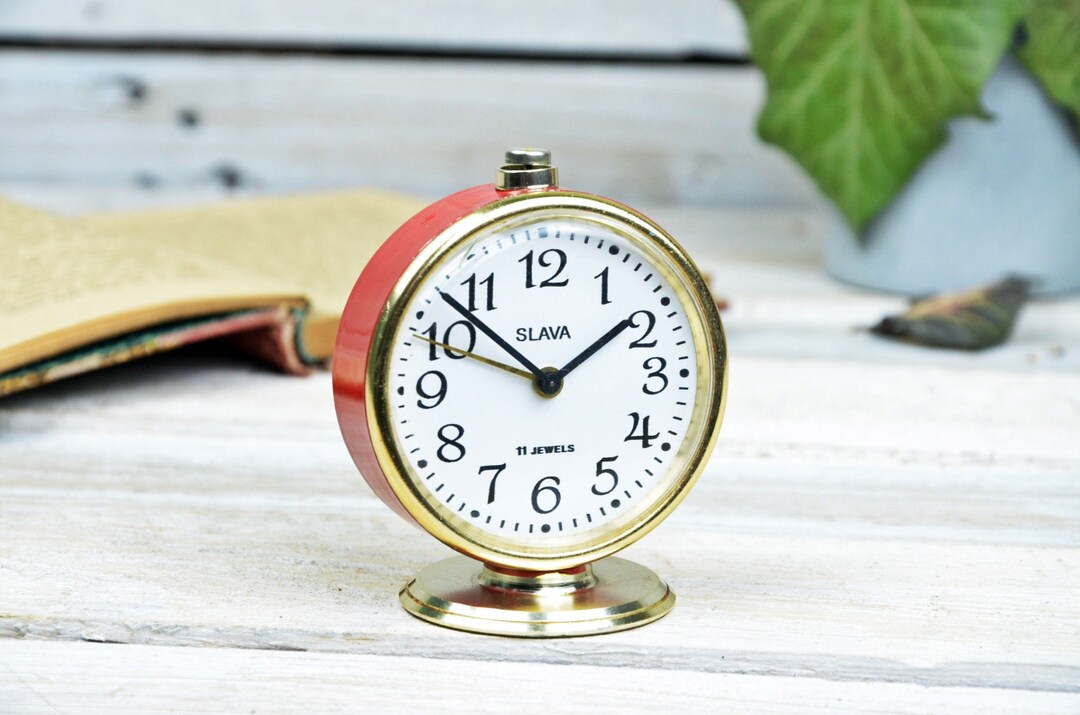 Vintage Slava 11 Jewels Mechanical Alarm Clock – Red Soviet USSR Desk ...