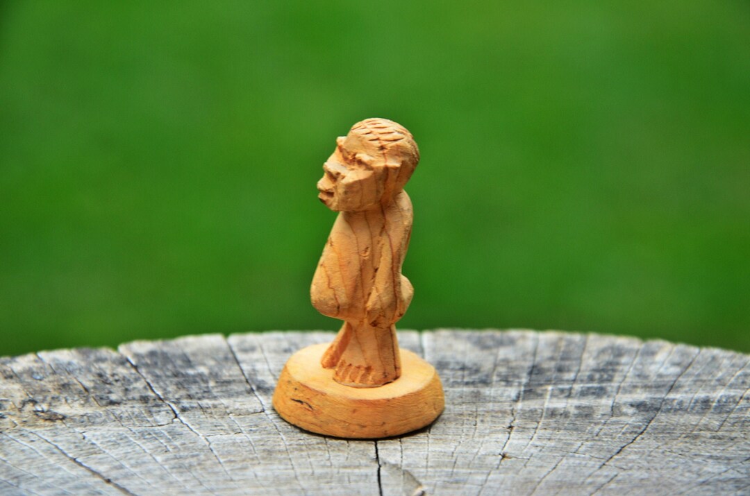 Vintage Wooden Figure Neanderthal Man, Vintage Sculpture, Primitive ...