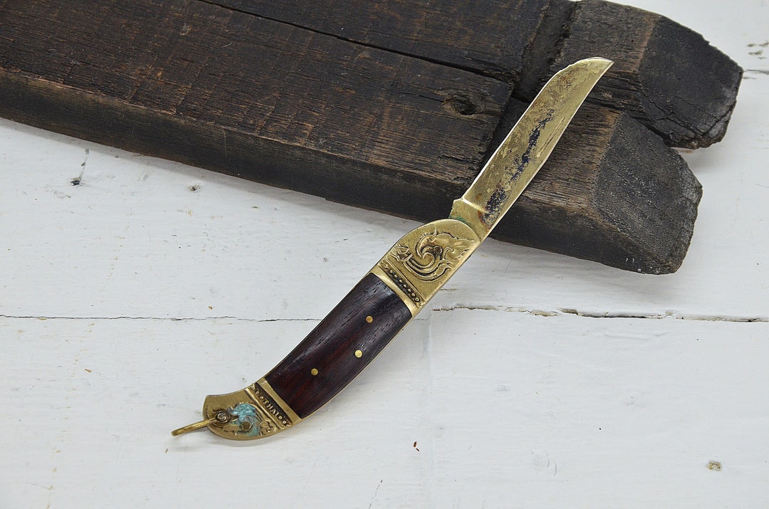 Vintage Thai Brass Blade & Wood Folding Pocket Knife - Etsy