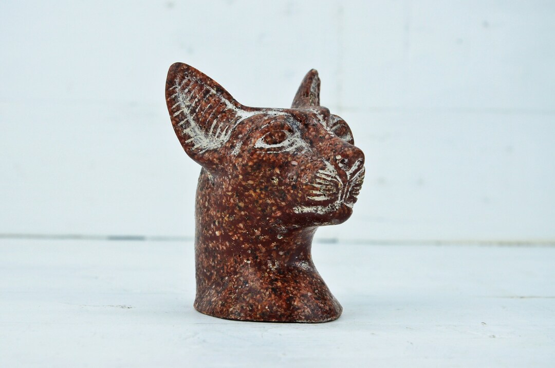 Vintage Cat Head, Egyptian Cat Heat, Vintage Stone Figure, Stone Bust ...