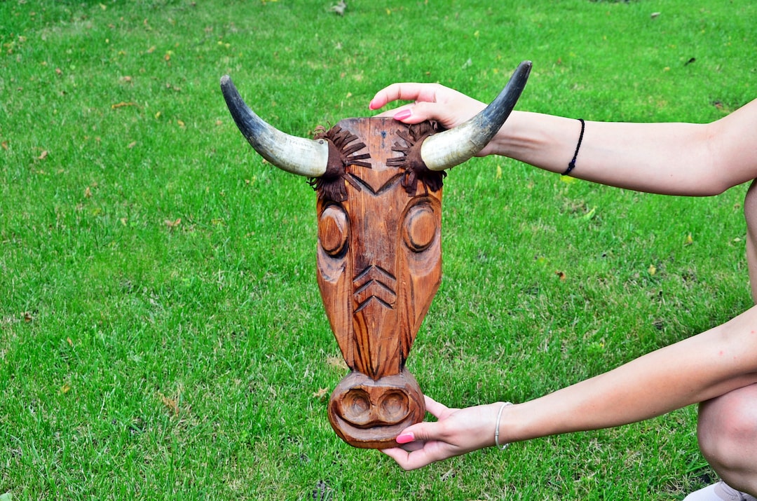 Vintage Natural Bull Horns Trophy: Handmade Bulgarian Decor - Etsy