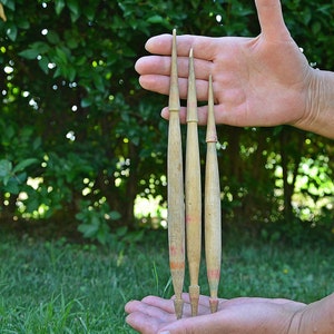 Antique Primitive Wooden Hand Carved Spindles for Weaving Wool Yarn Lot ...