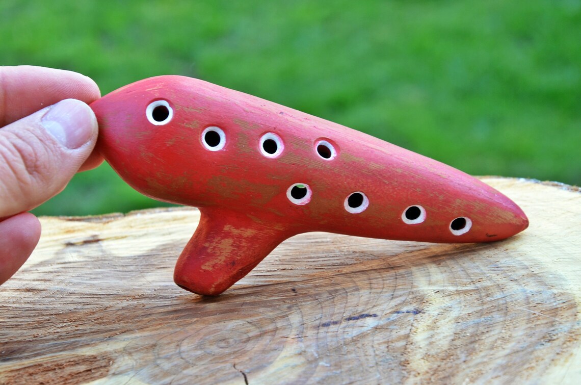 Vintage Red Ceramic Ocarina: Folk Wind Instrument - Etsy