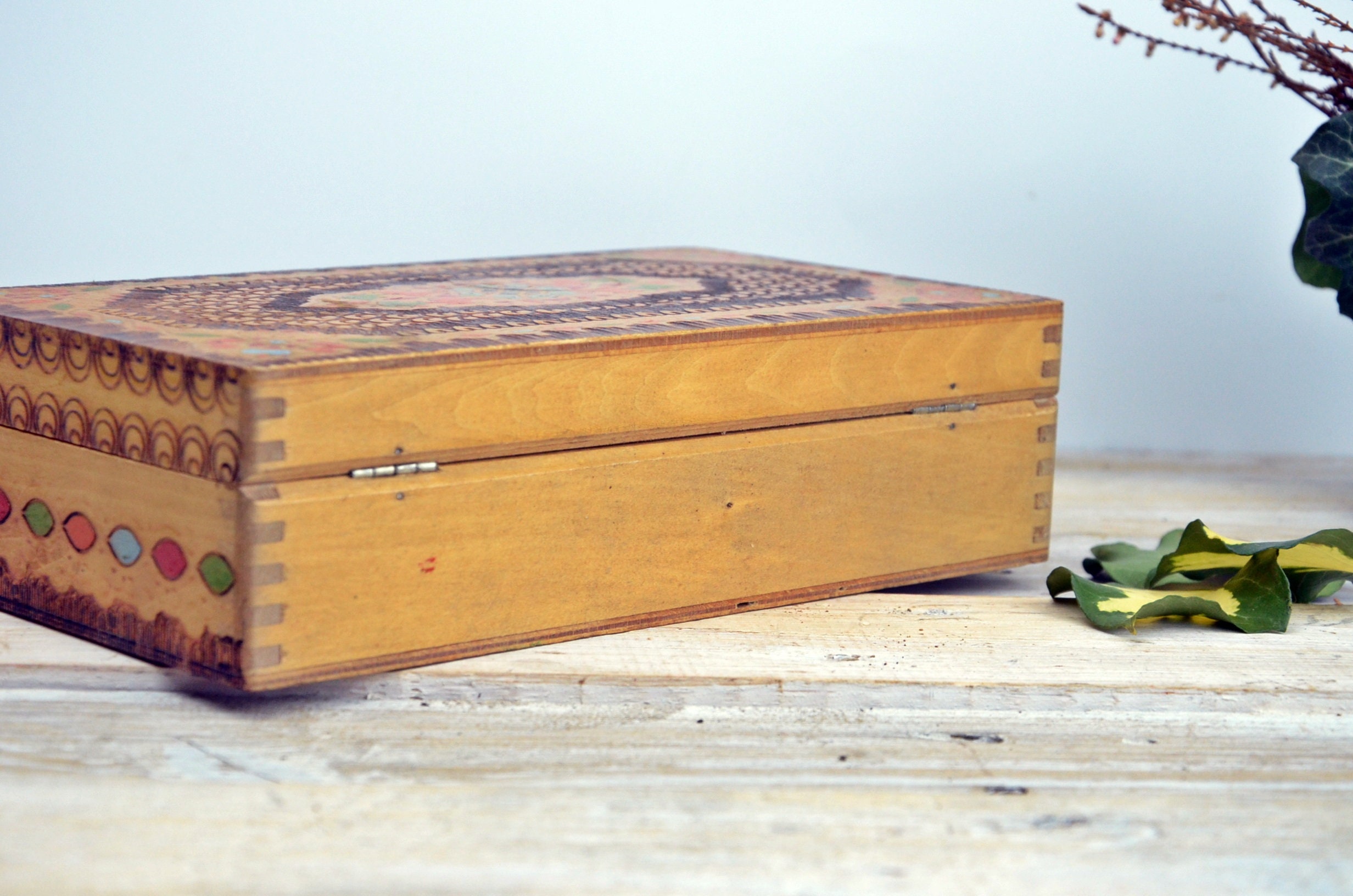 Vintage Wooden Pyrography Box Old Wood Jewellery Box | Etsy