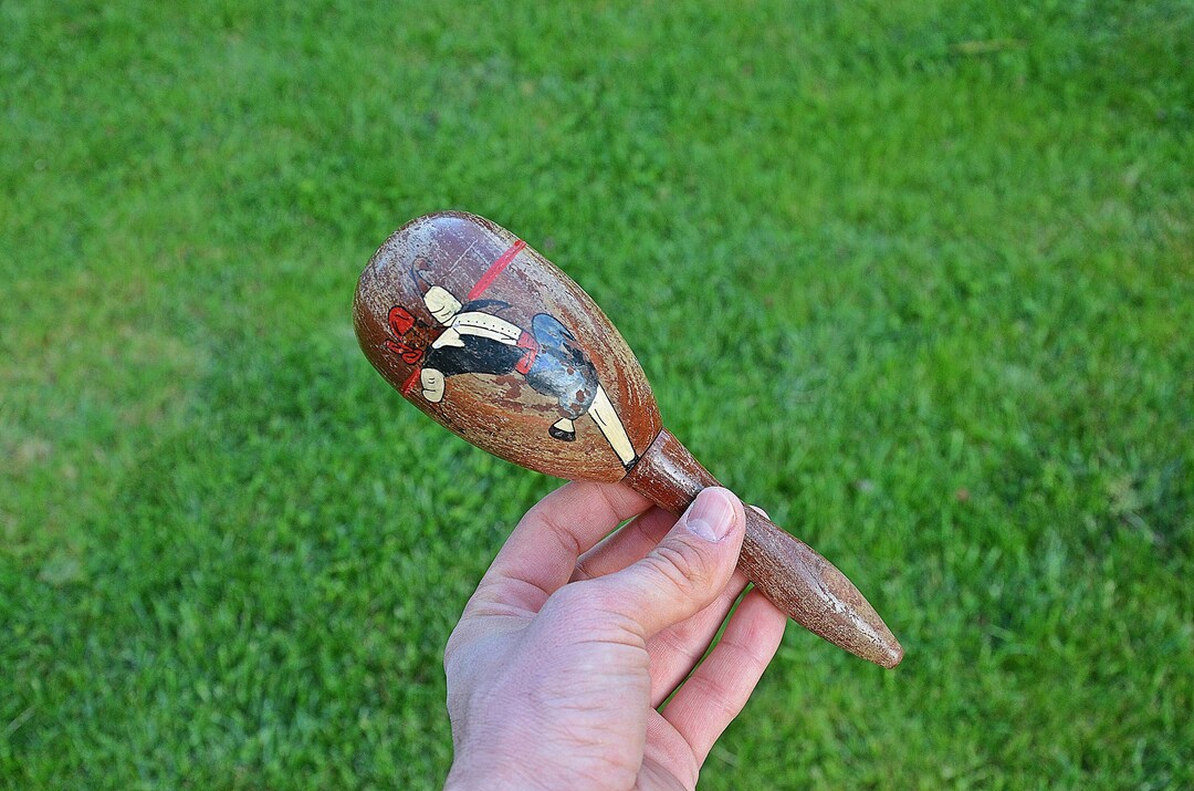 Vintage Maraca Shaker, Hand Painted Face Folk Art Instrument, Old ...