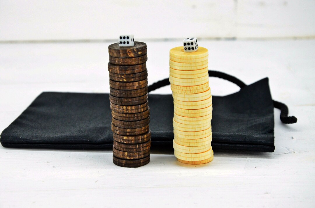 Backgammon Checkers, Vintage Handmade Wooden Backgammon Pieces, Set of ...