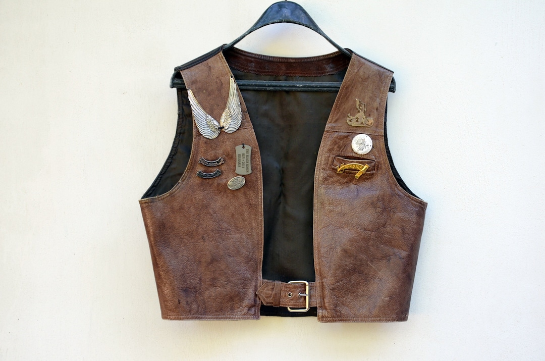 Vintage Mens Biker Vest, Leather Motorcycle Vest, Rocker Vest - Etsy