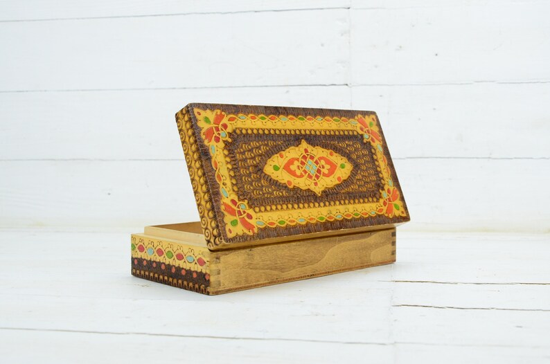 Vintage Wooden Pyrography Box Old Wood Jewellery Box - Etsy