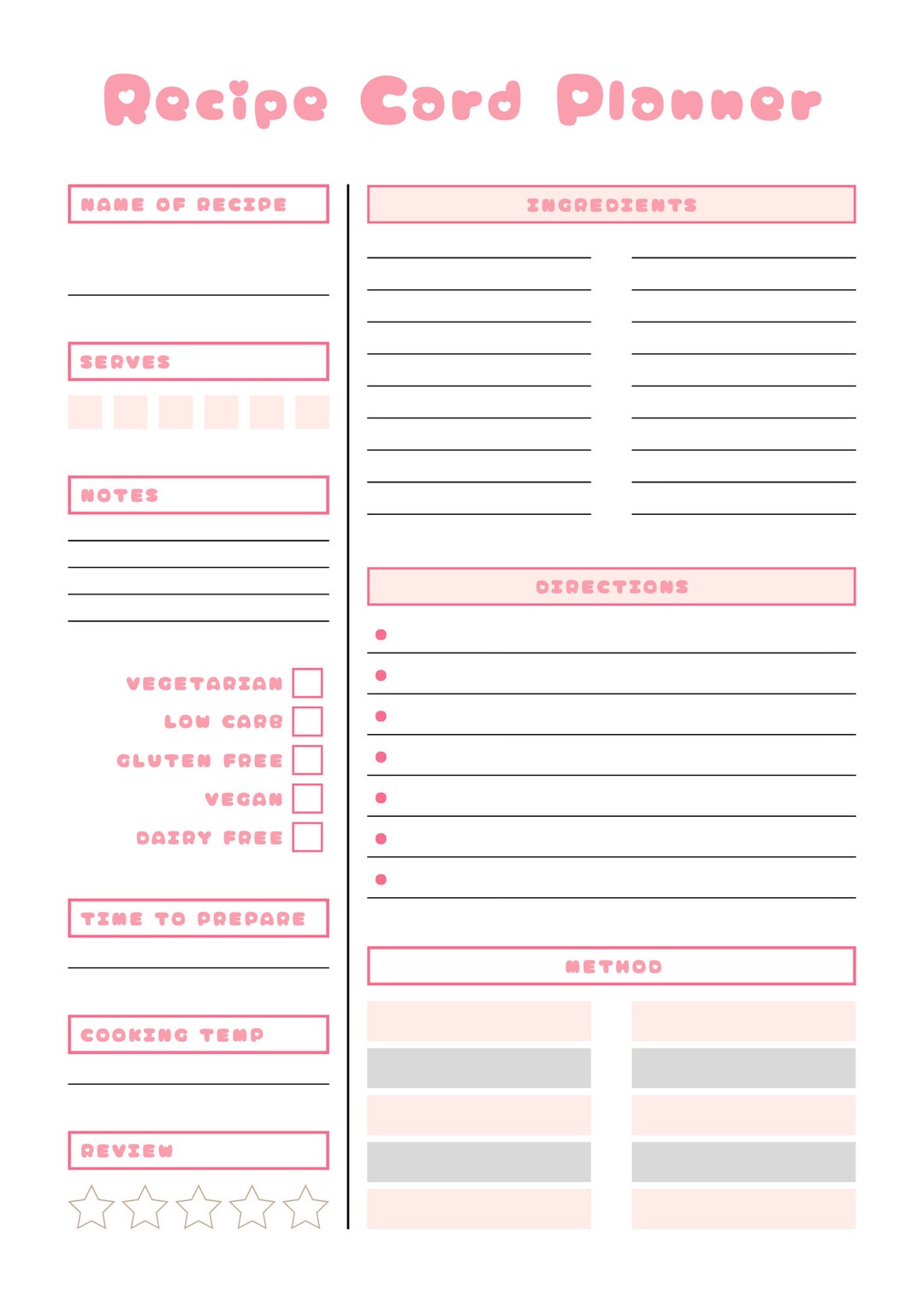 Cute Aesthetic Printable PNG Recipe Baking Cards Perfect for Storing ...