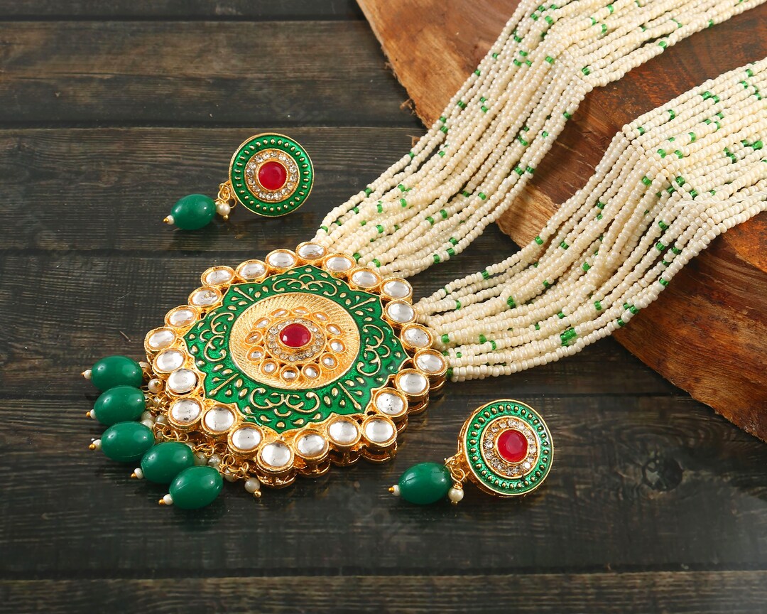 Polki Diamond Necklace Set Jodha Akbar White Beaded Necklace Rani Haar ...