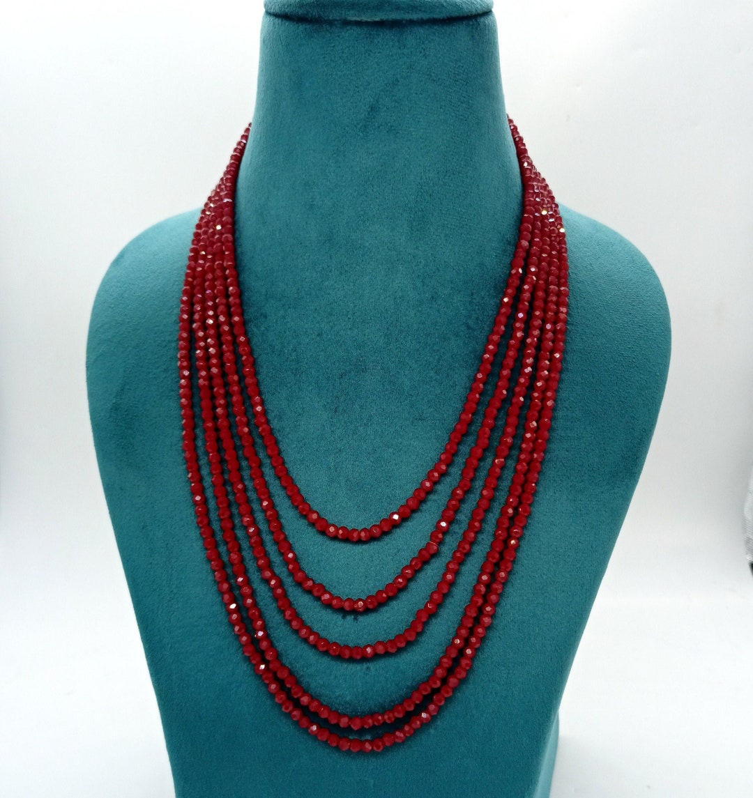 Red Onyx Beaded Necklace - Multi Layer Ethnic Tribal Jewelry - Indian ...