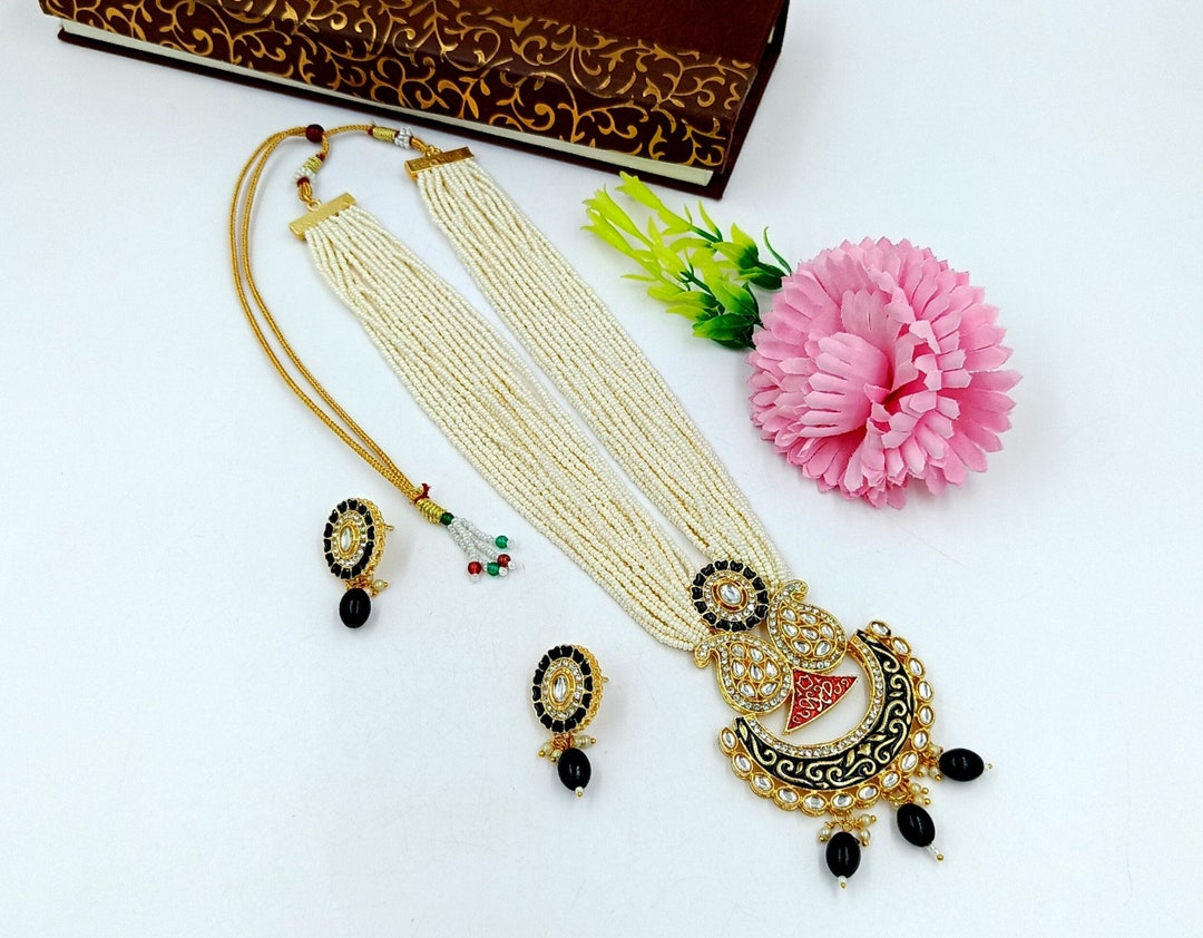 Polki Diamond Necklace Set Jodha Akbar White Beaded Necklace Rani Haar ...