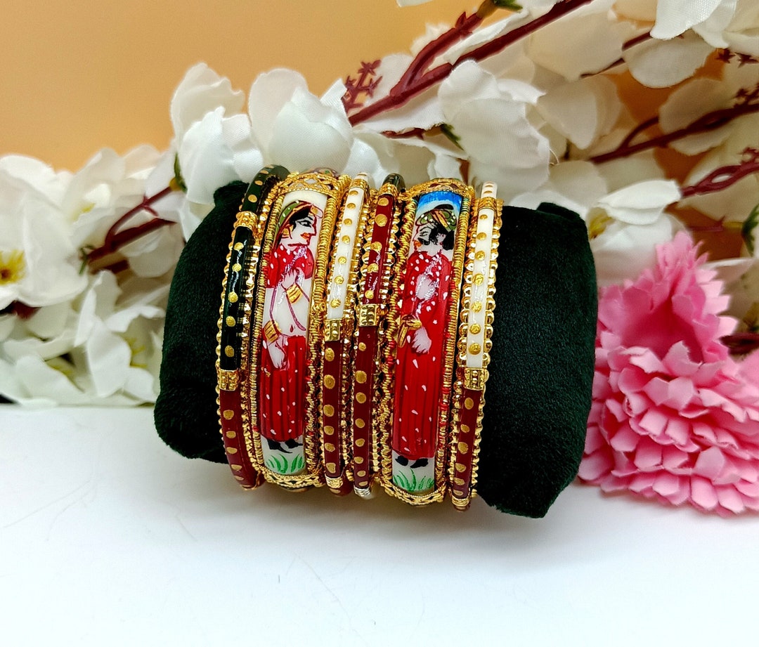 6 Bangle Set - Hand Painted Meenakari Raja Rani Bangles -wedding Bridal Bangles -gift Idea ...