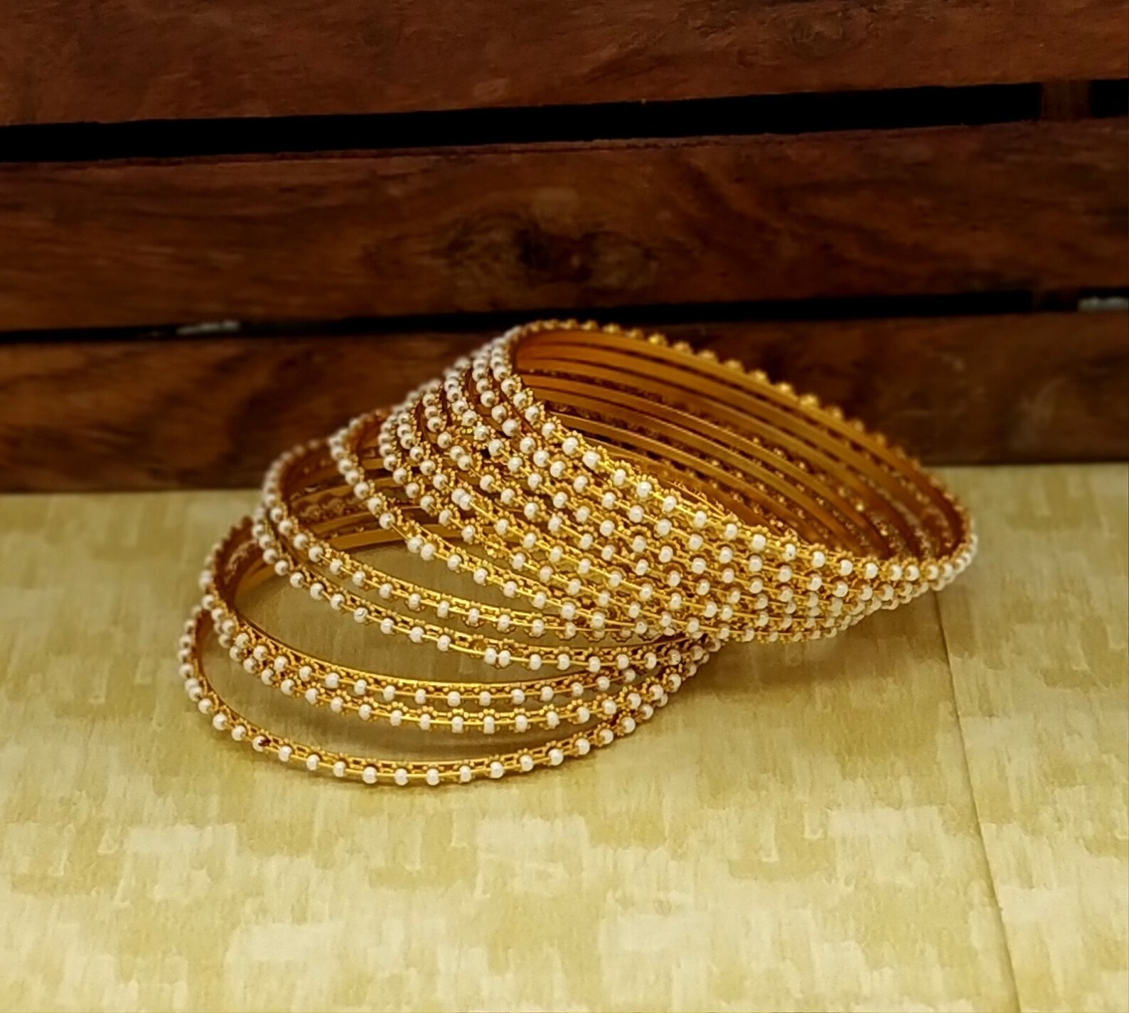 12 Bangles Gold Plated Pearl Bangles gift for Women | Etsy