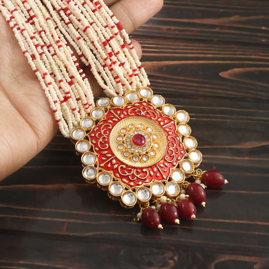 Polki Diamond Necklace Set Jodha Akbar White Beaded Necklace Rani Haar ...