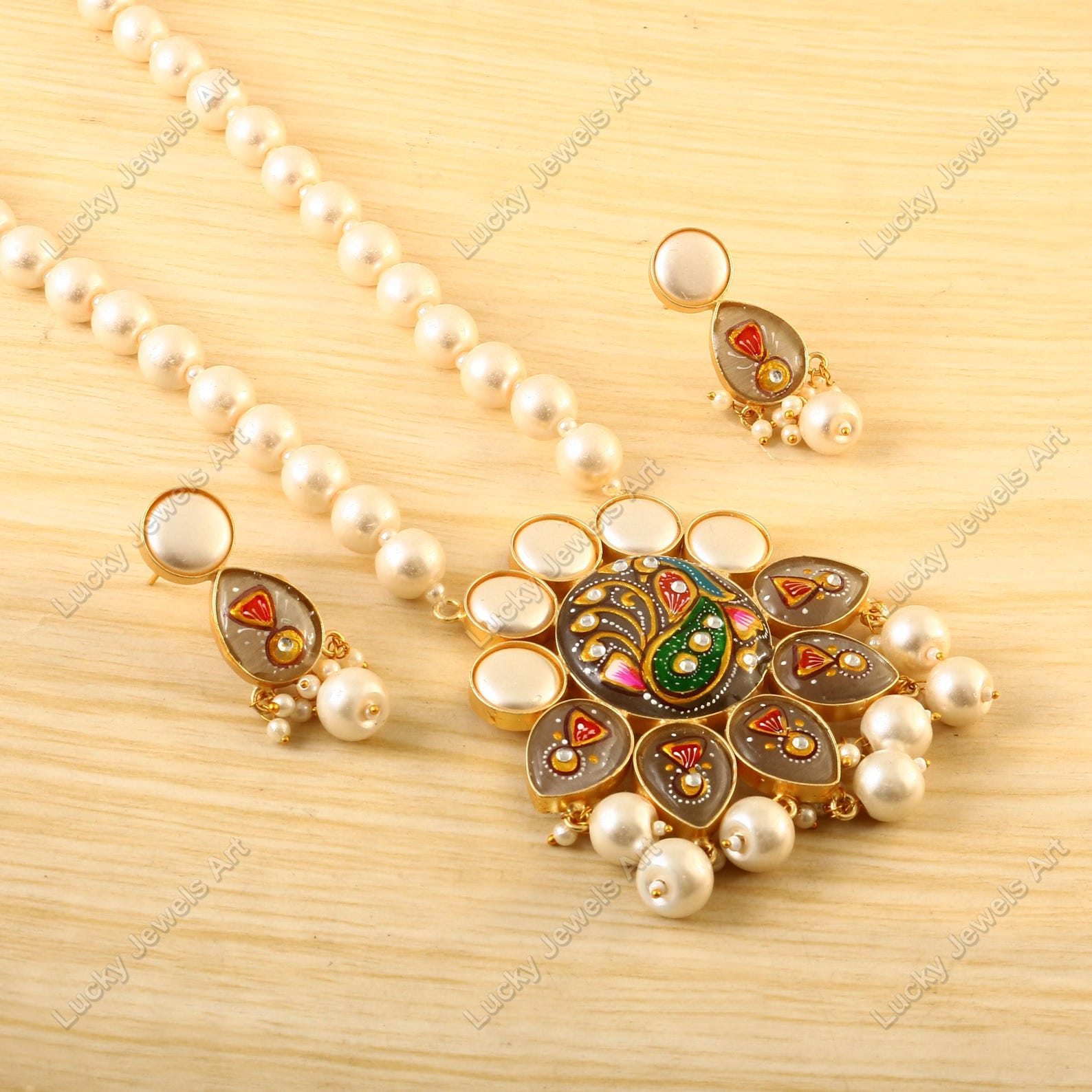 Natural Baroque Pearl Necklace: Hand Painted Gemstone Bridal Jewelry ...