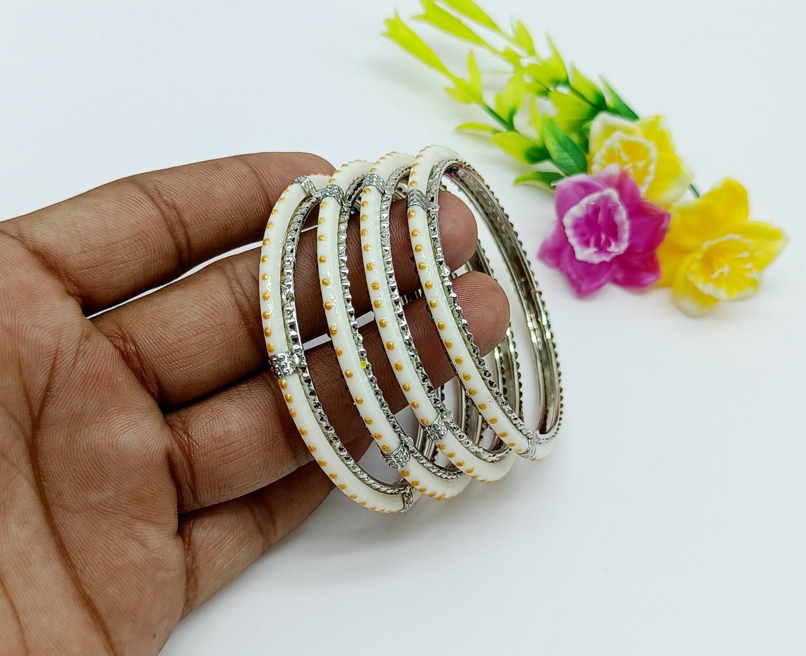 6 Bangles Set - Hand Painted Peacock Bangles - Wedding Bridal Meenakari ...