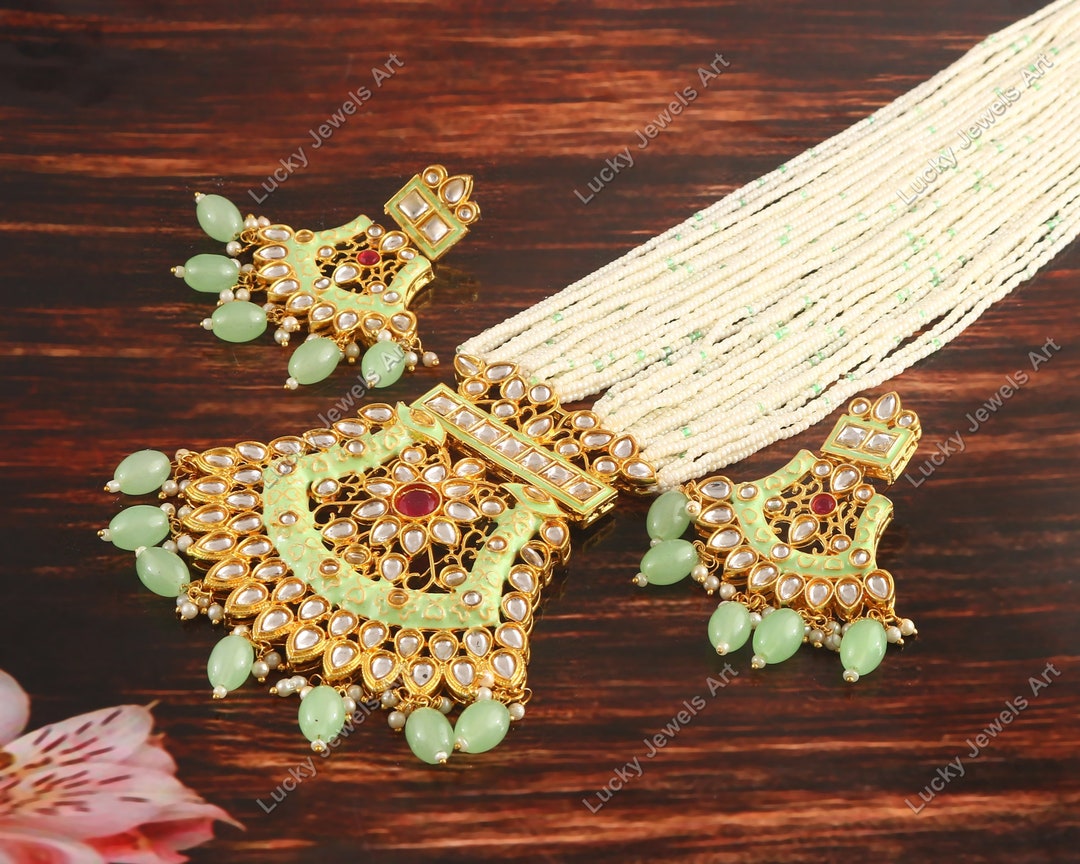 Polki Diamond Necklace Set - Jodha Akbar White Beaded Necklace - Rani ...