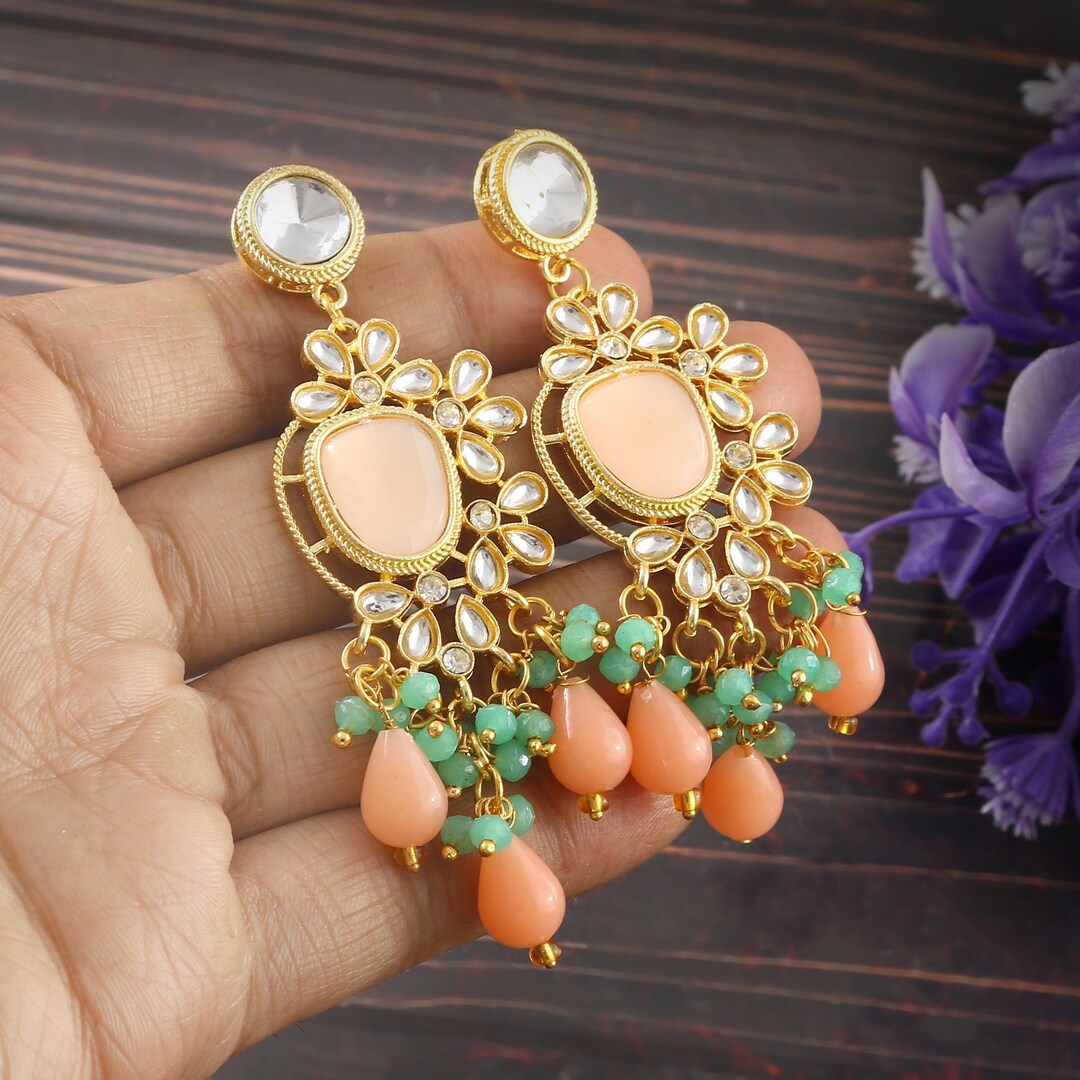 Gold Plated Bridal Earrings-designer Kundan Earrings indian Wedding ...