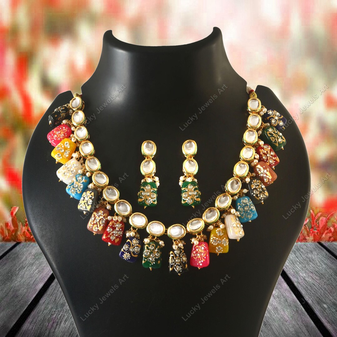 Handmade Multi Tumble Necklace - Tanjore Paint Necklace: Hand-painted ...
