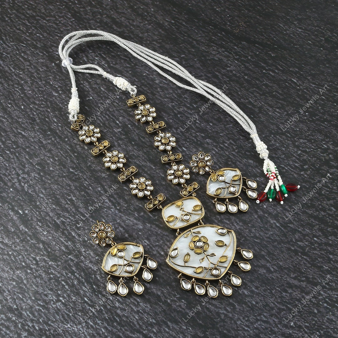 Antiquated Gold Plated Yellow Gemstone Necklace adjustable Polki ...