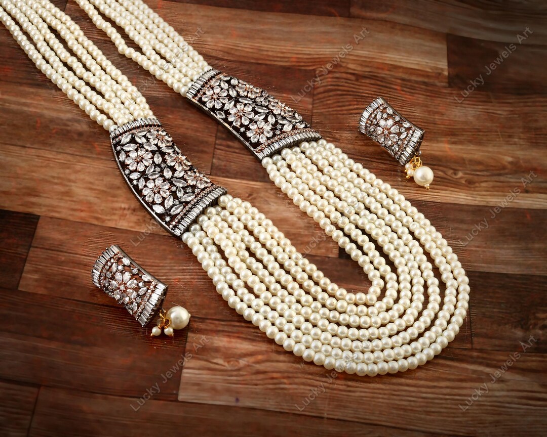 Pearl & Polki Diamond Necklace Set: Indian Bridal Rani Haar - Etsy
