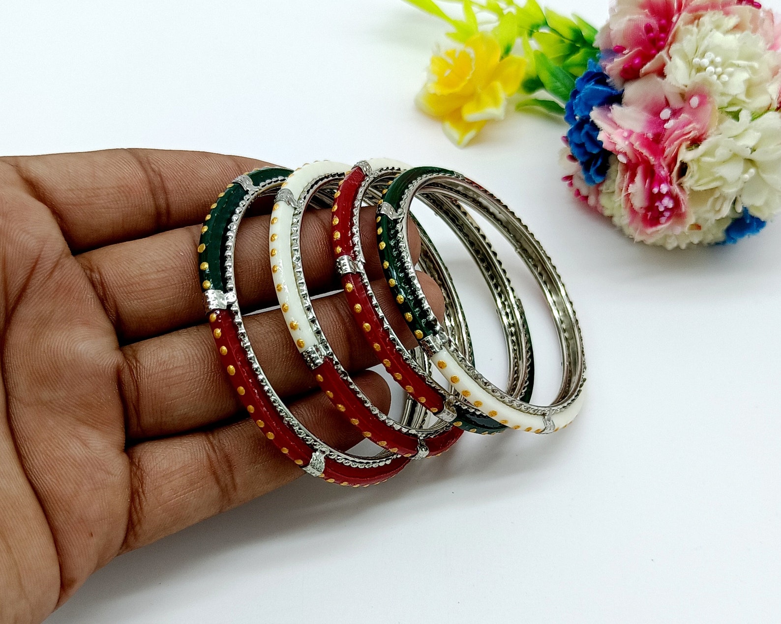 6 Bangles Set - Hand Painted Peacock Bangles - Wedding Bridal Bangles ...