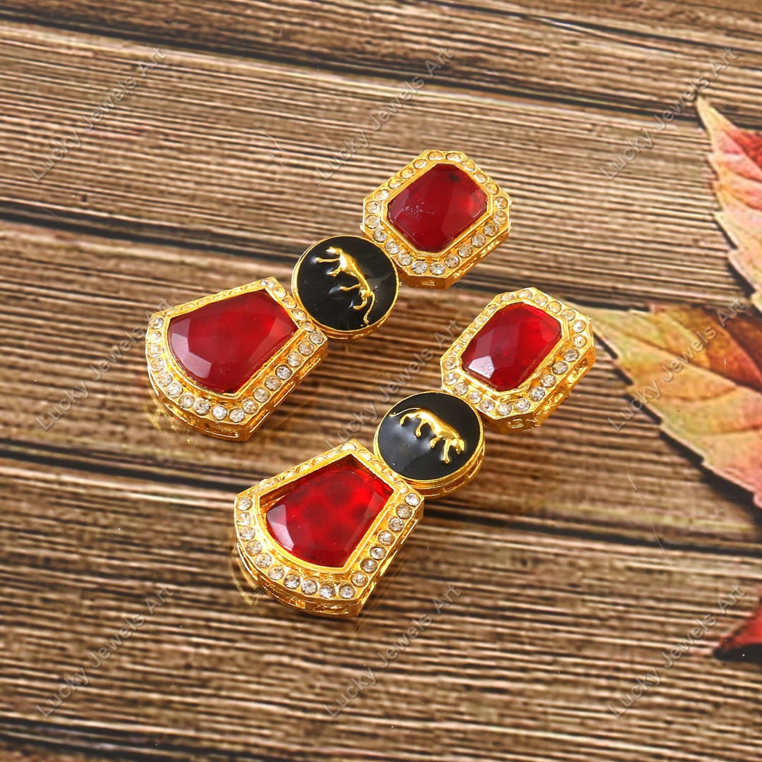 Maroon Quartz Gemstone Earrings gold Plated Cubic Zircon Earrings ...