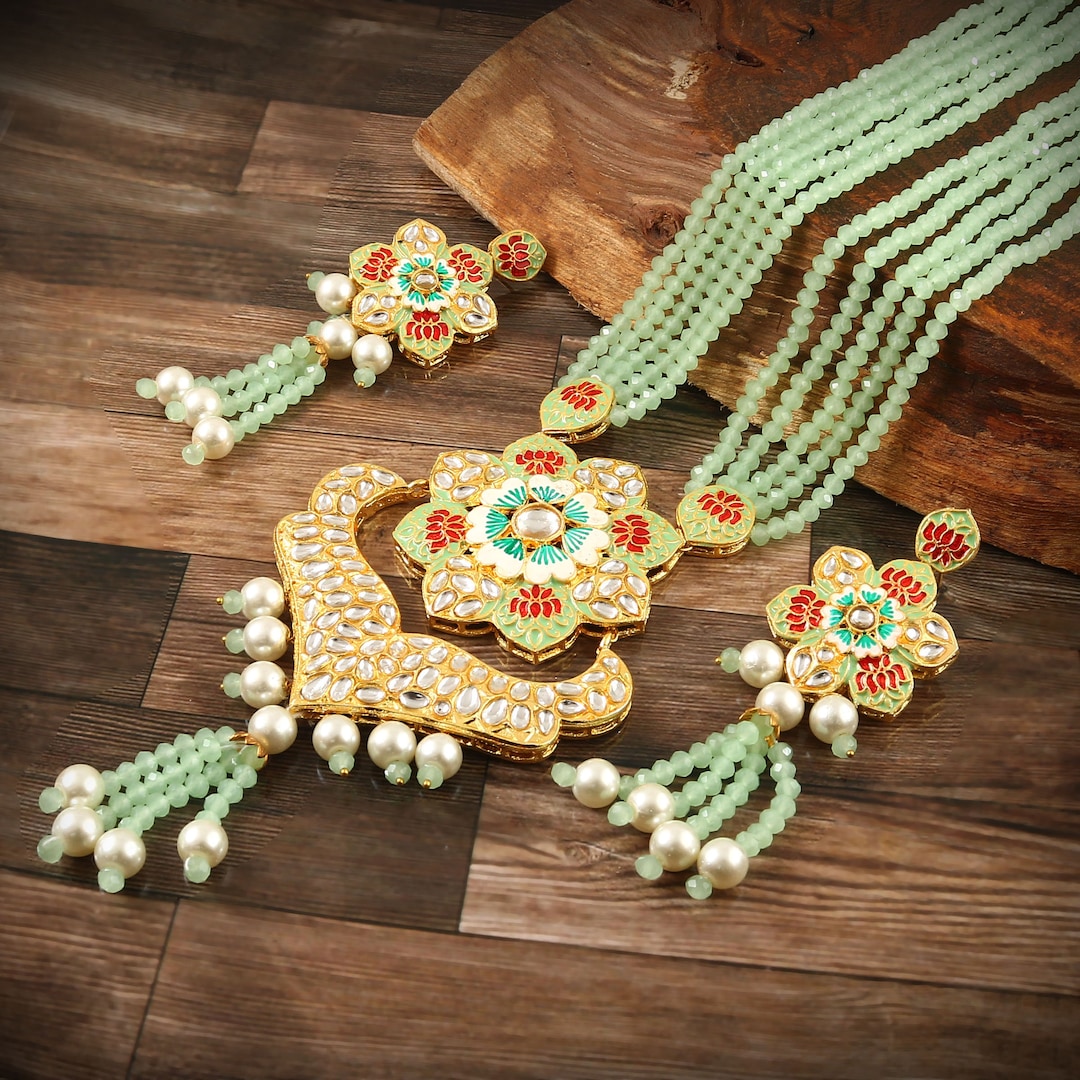 22kt Gold Plated Polki Diamond Necklace long Jodha Akbar - Etsy