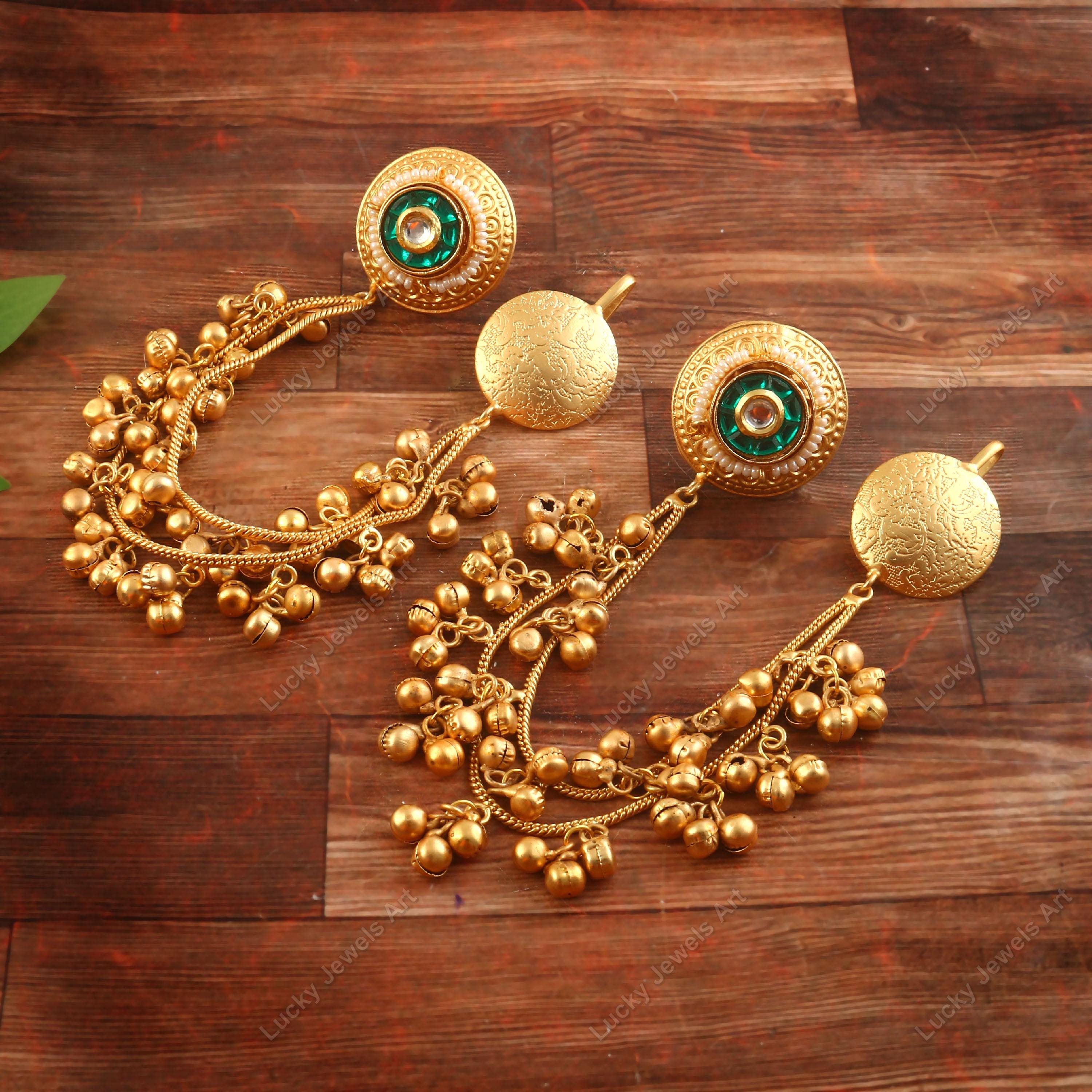 Designer Ghungroo Earrings W/hair Chain, High Trend Sahara Jhumkies ...